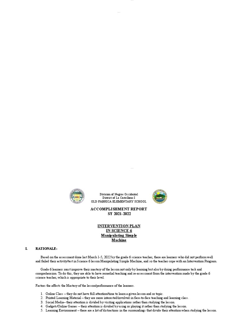 Accomplishment Report Intervention Plan Remedial For Students | PDF ...