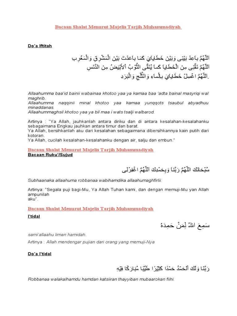 Bacaan Shalat Menurut Majelis Tarjih Muhammadiyah | PDF