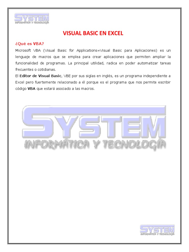 Visual Basic en Excel | PDF | Microsoft Excel | Visual Basic para Aplicaciones