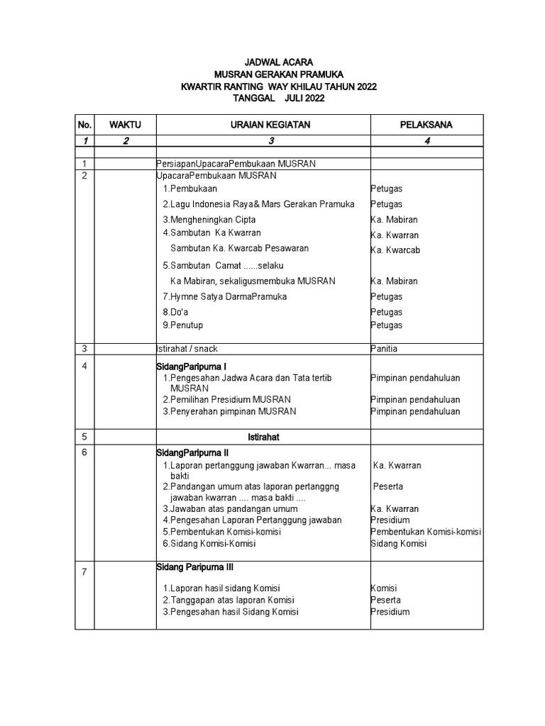Jadwal Dan Agenda Pdf