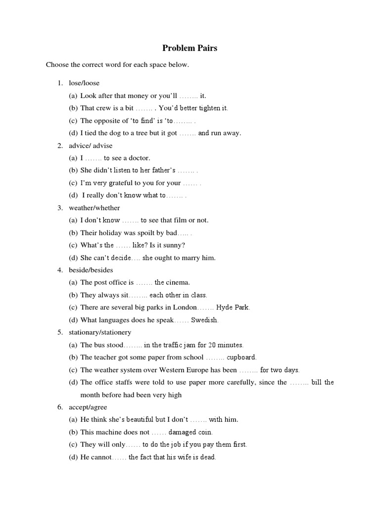 Problem Pairs: Choose the Correct Word | PDF