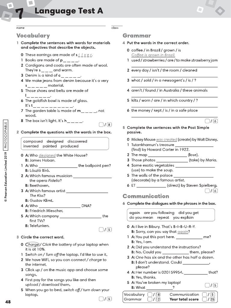 Language Test 7A | PDF