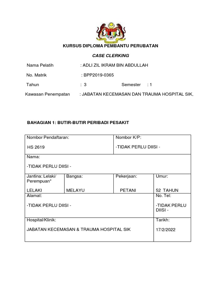 Clarking Case Emergency MA ILKKM SAS | PDF | Kesehatan Holistik | Sains & Matematika