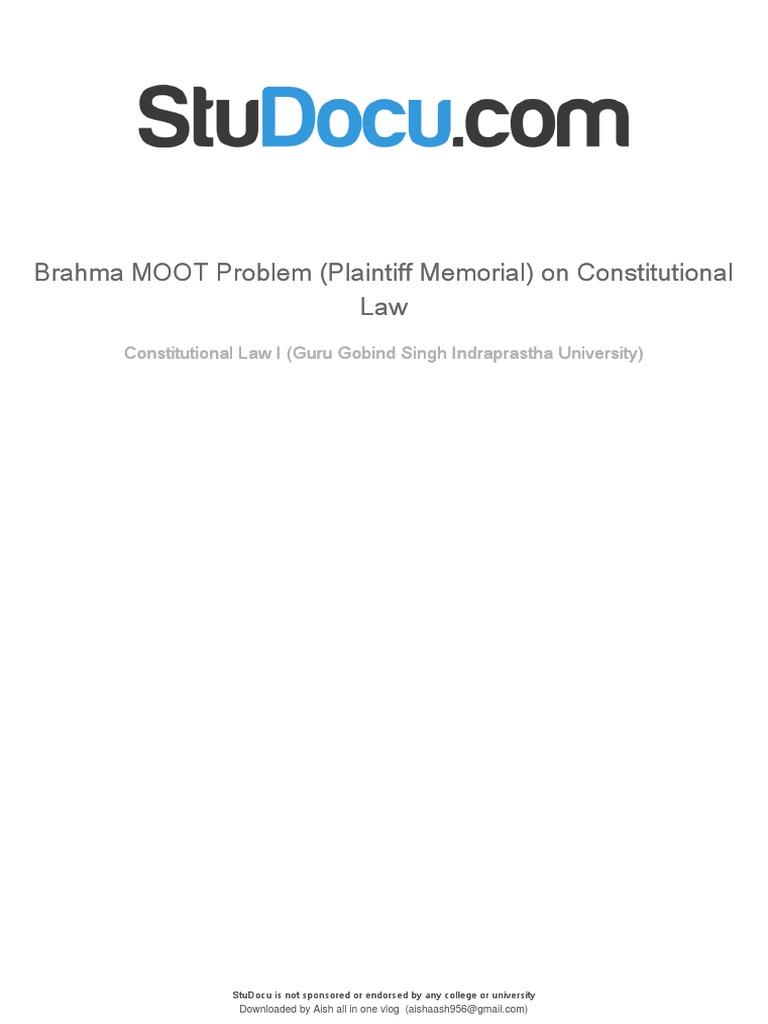 Brahma Moot Problem Plaintiff Memorial On Constitutional Law | PDF | Justice | Constitutional Law
