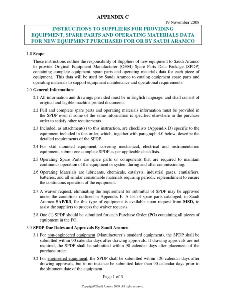 Instructions To Suppliers For Providing Equipment, Spare Parts and ...