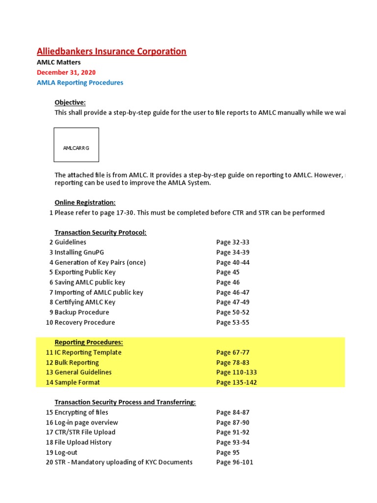 AMLC Reporting Guidelines | PDF | Insurance | Cheque