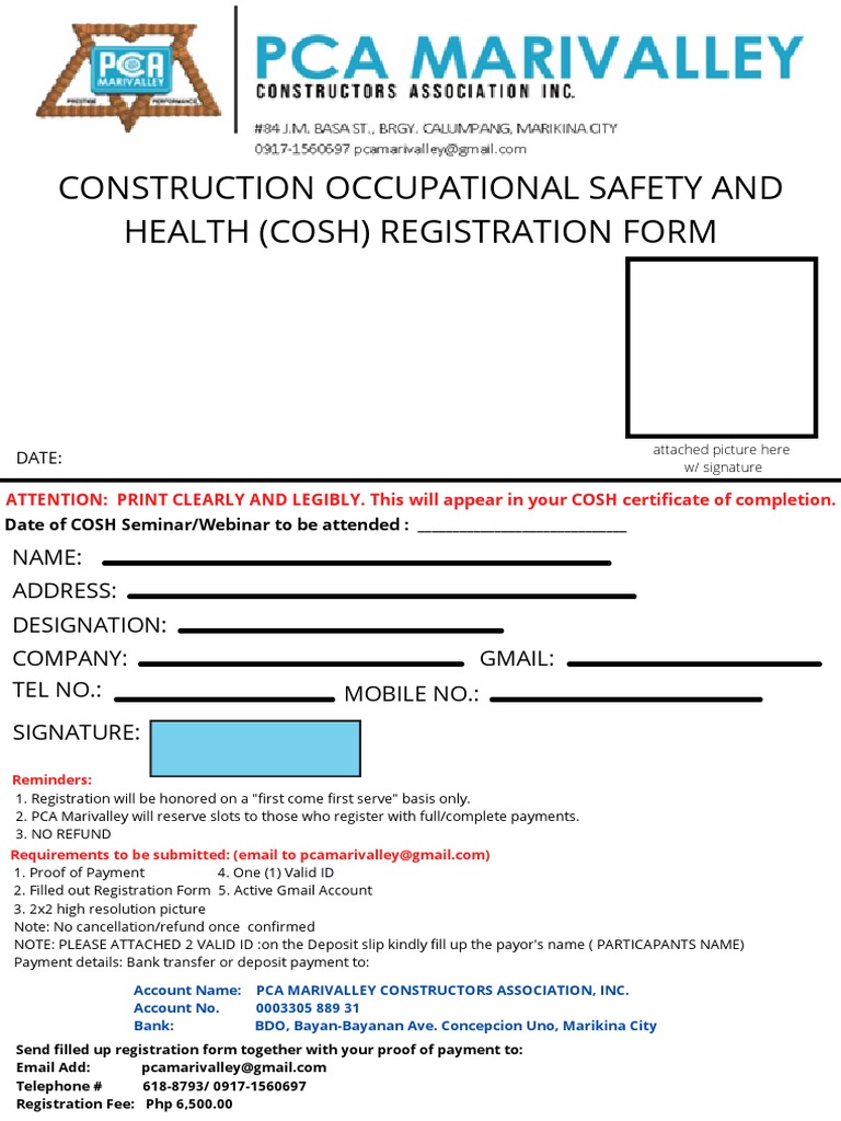 Cosh Registration Form 2022 | PDF