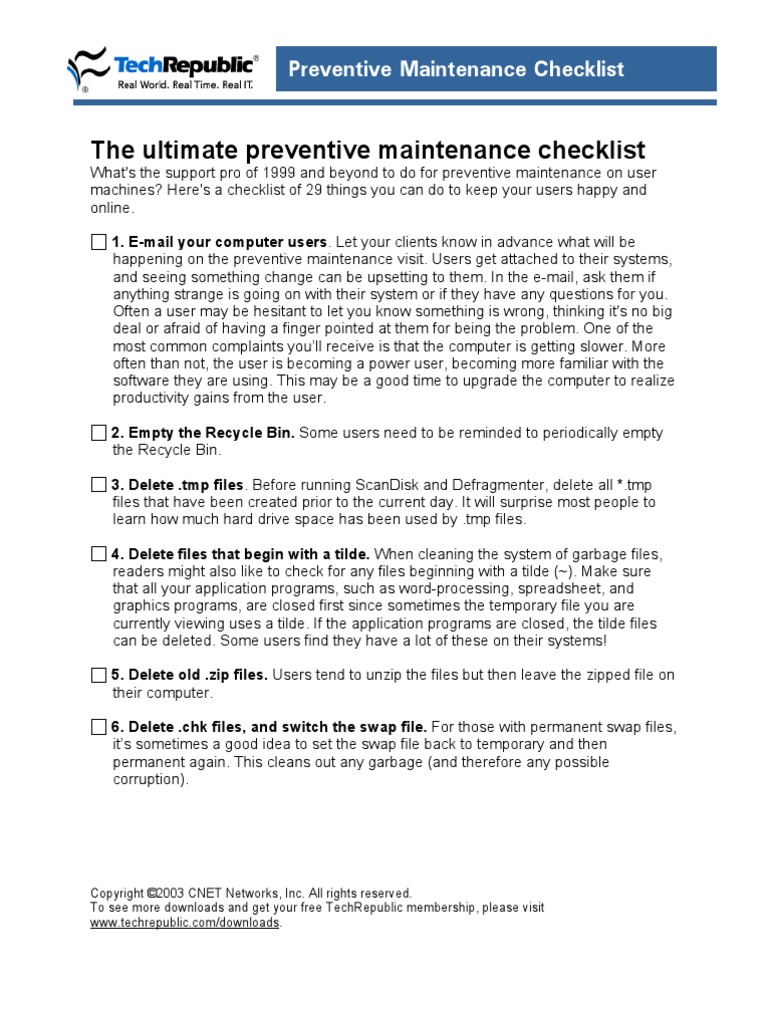 Desktop Maintenance Checklist