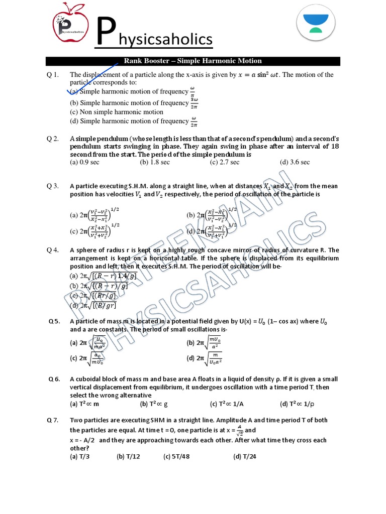 Understanding Simple Harmonic Motion through Multiple Choice Questions ...