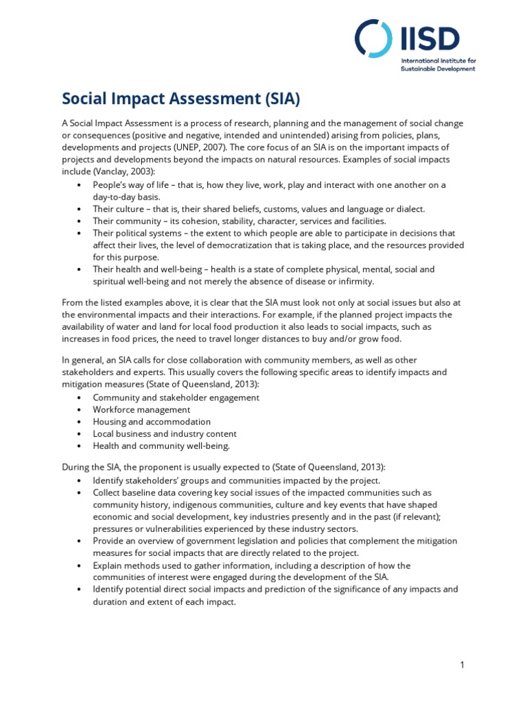 Social Impact Assessment (SIA) | PDF | Environmental Impact Assessment ...