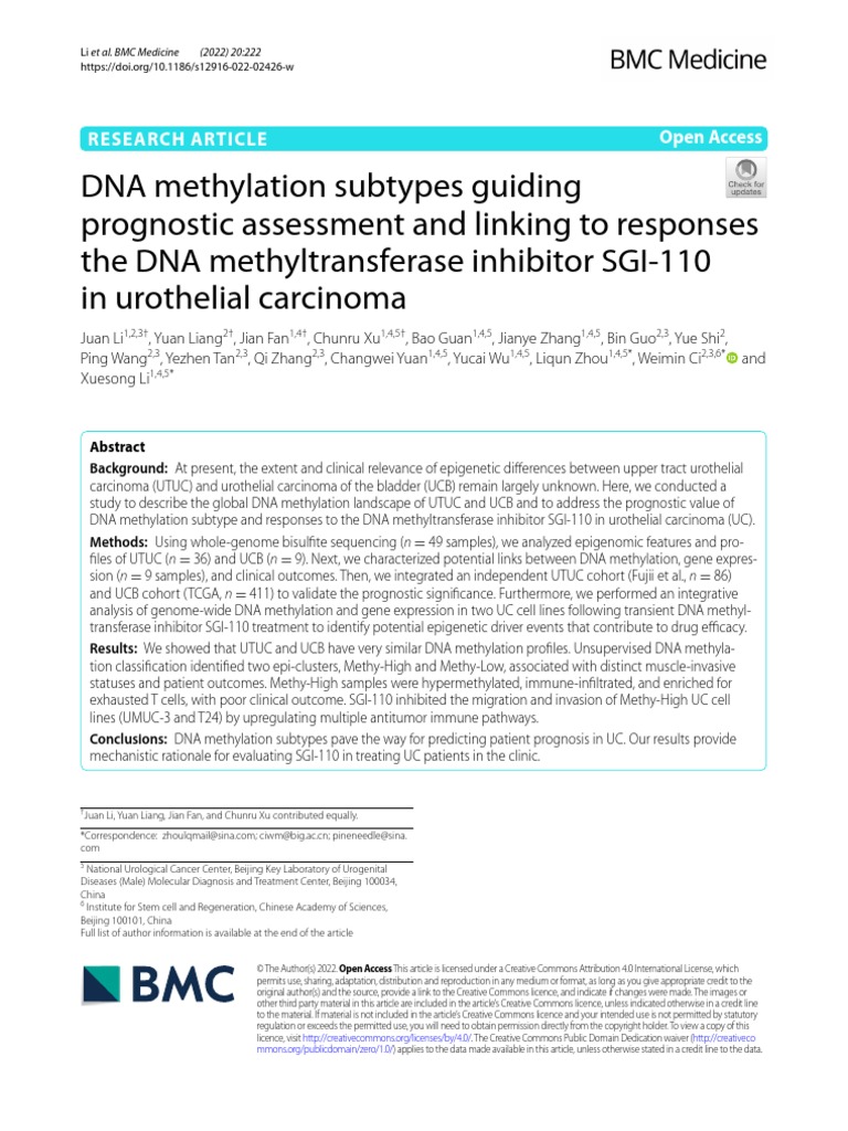DNA Methylation Subtypes Guiding Prognostic Assessment and Linking To ...