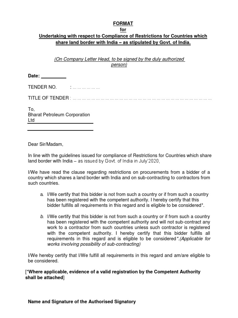 Undertaking - Land Border Sharing | PDF