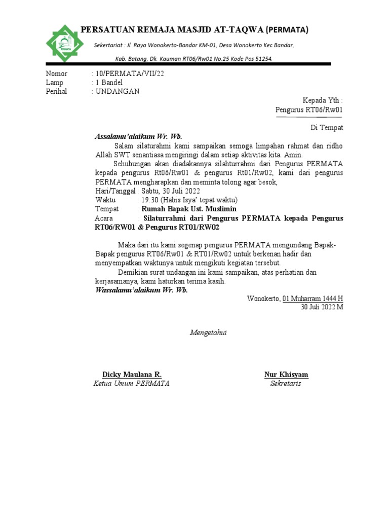 Surat Undangan Permata (KOP RESMI) | PDF