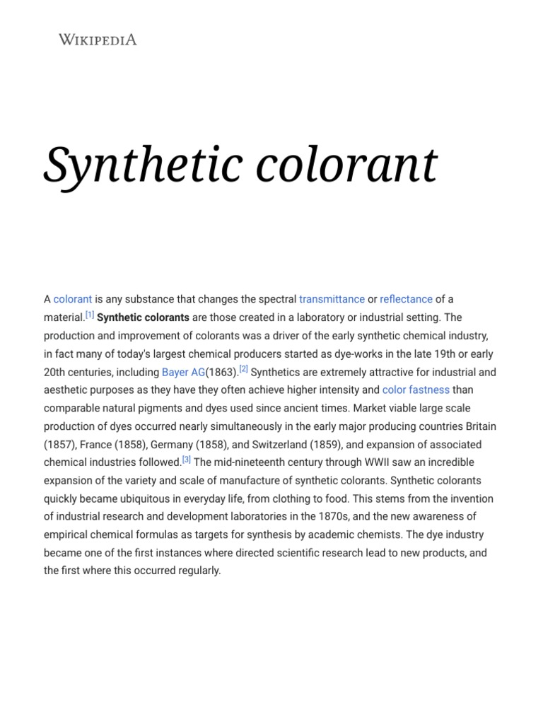 Synthetic Colorant - Wikipedia | PDF | Dye | Pigment