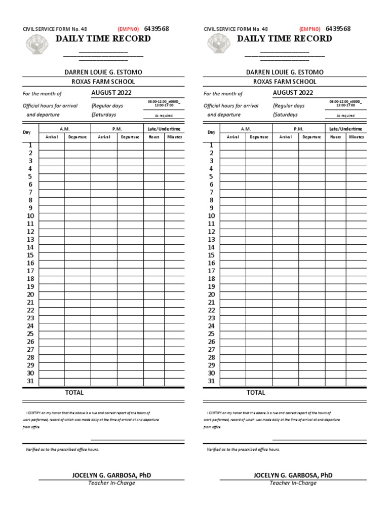 Civil Service Form No. 48 Template | PDF