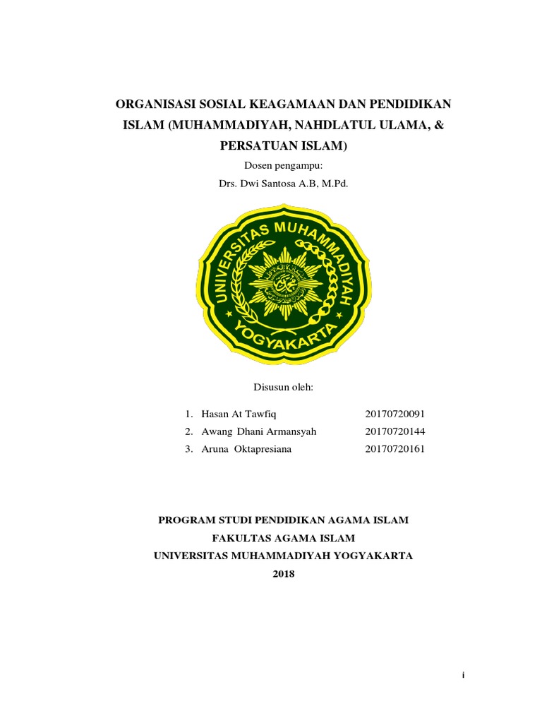 Organisasi Sosial Keagamaan Dan Pendidikan Islam (Nu, Muhammadiyah, Persis) | PDF