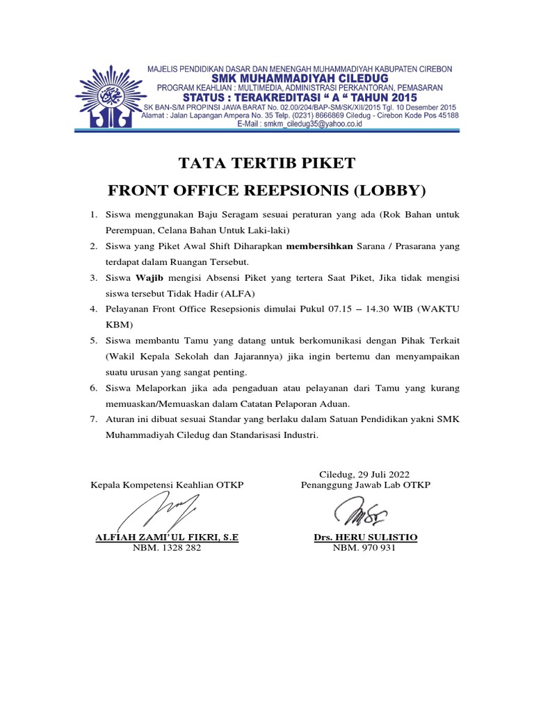 (Otkp) Jadwal Piket Kantor Lobby | PDF