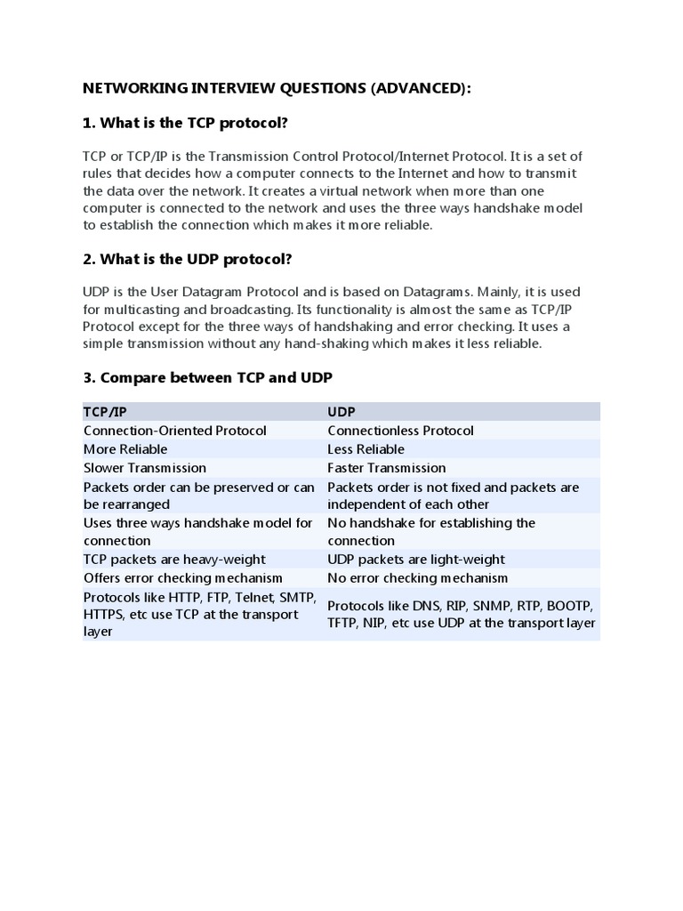 Networking Interview Questions Advanced | PDF | Computer Network | Ip ...