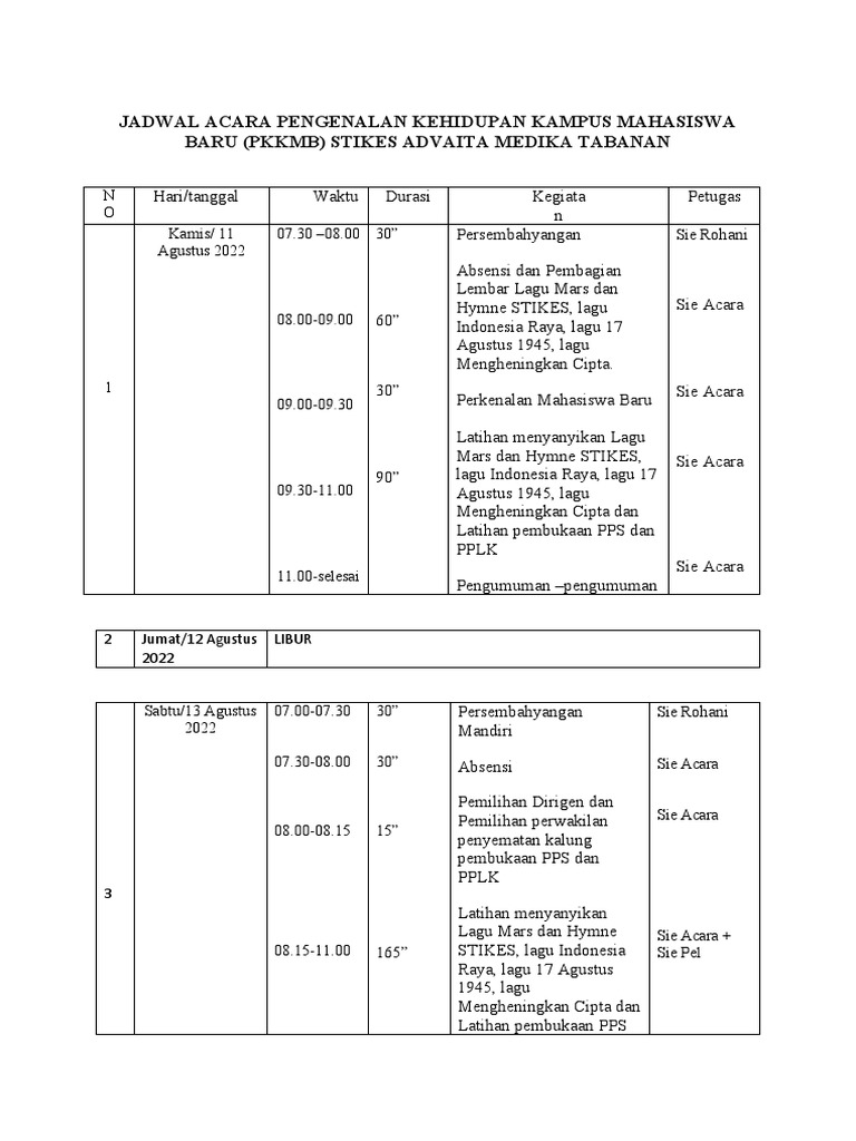 Susunan Acara PPS-PPLK | PDF