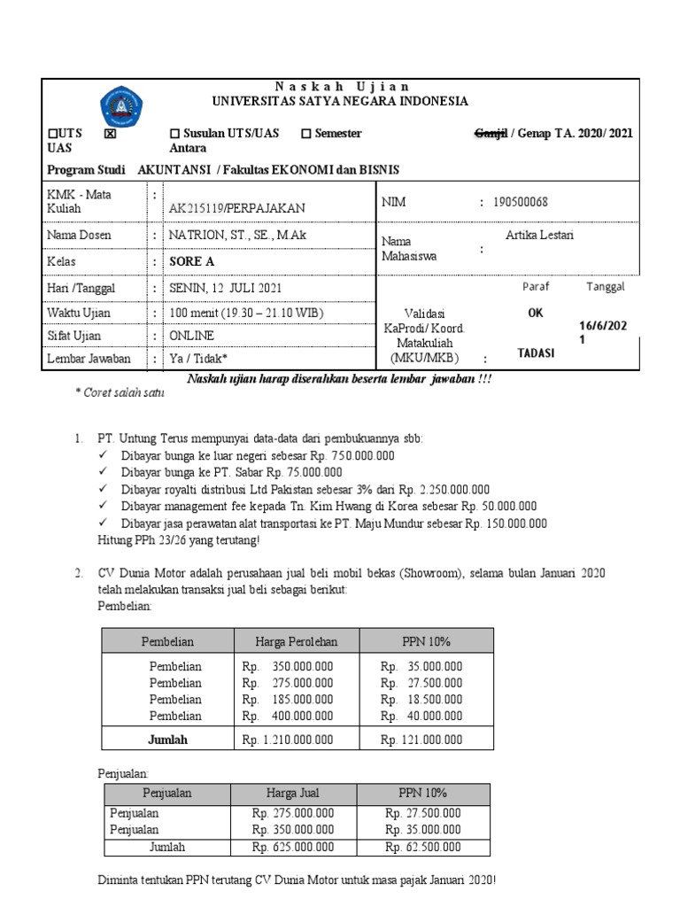 Uas Perpajakan | PDF | Pengelolaan Keuangan & Uang