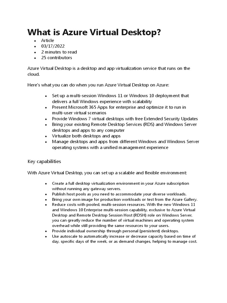 What Is Azure Virtual Desktop?: Key Capabilities | PDF | Microsoft ...