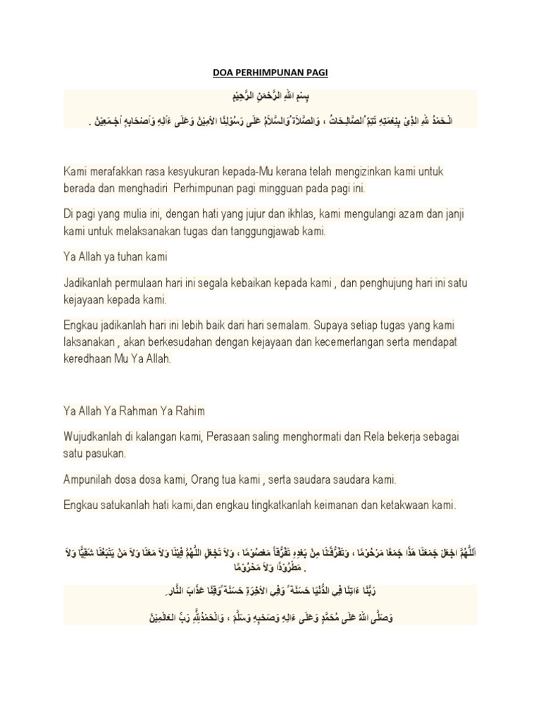 Doa Perhimpunan Pagi | PDF