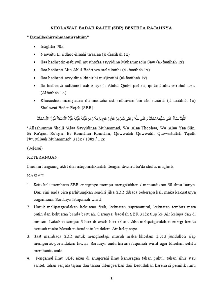Khasiat dan Amalan Sholawat Badar Rajeh | PDF