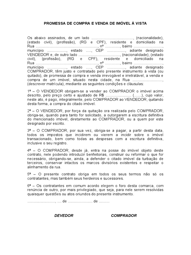 Promessa de Compra e Venda de Imóvel À Vista | PDF | Estado