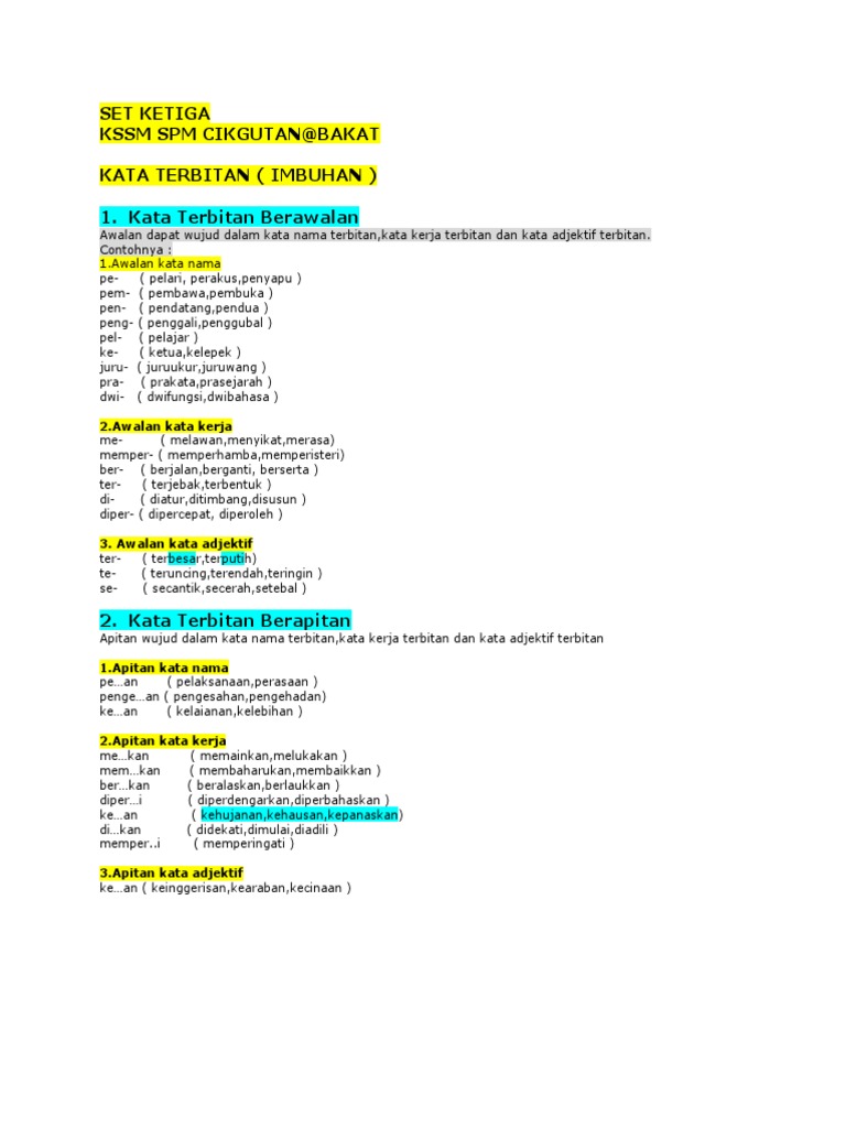 Kata Terbitan KSSM SPM | PDF