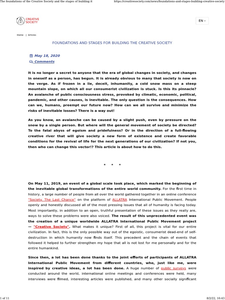 The foundations of the Creative Society and the stages of building it ...