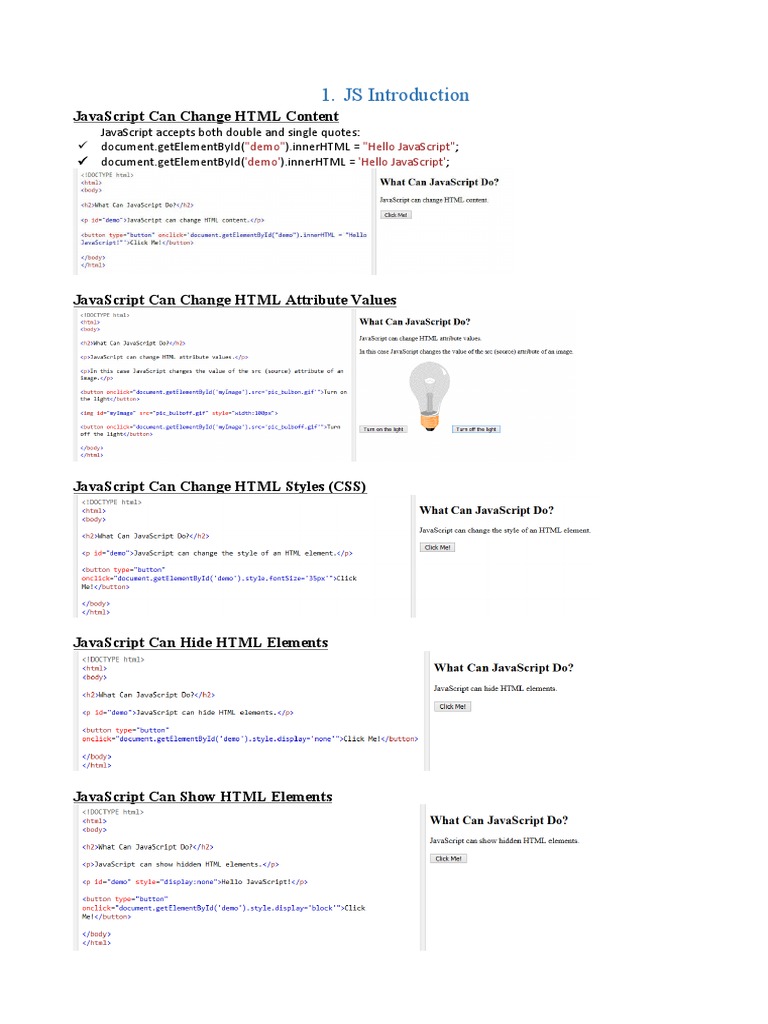 Js Introduction: Javascript Can Change HTML Content | PDF
