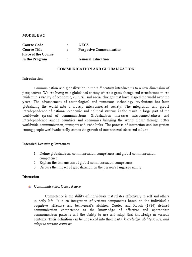 Module 2 Purposive Communication | PDF | Communication | Globalization