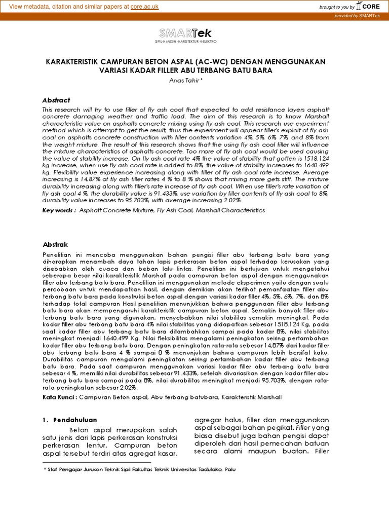 Karakteristik Campuran Beton Aspal (Ac-Wc) Dengan Menggunakan Variasi ...