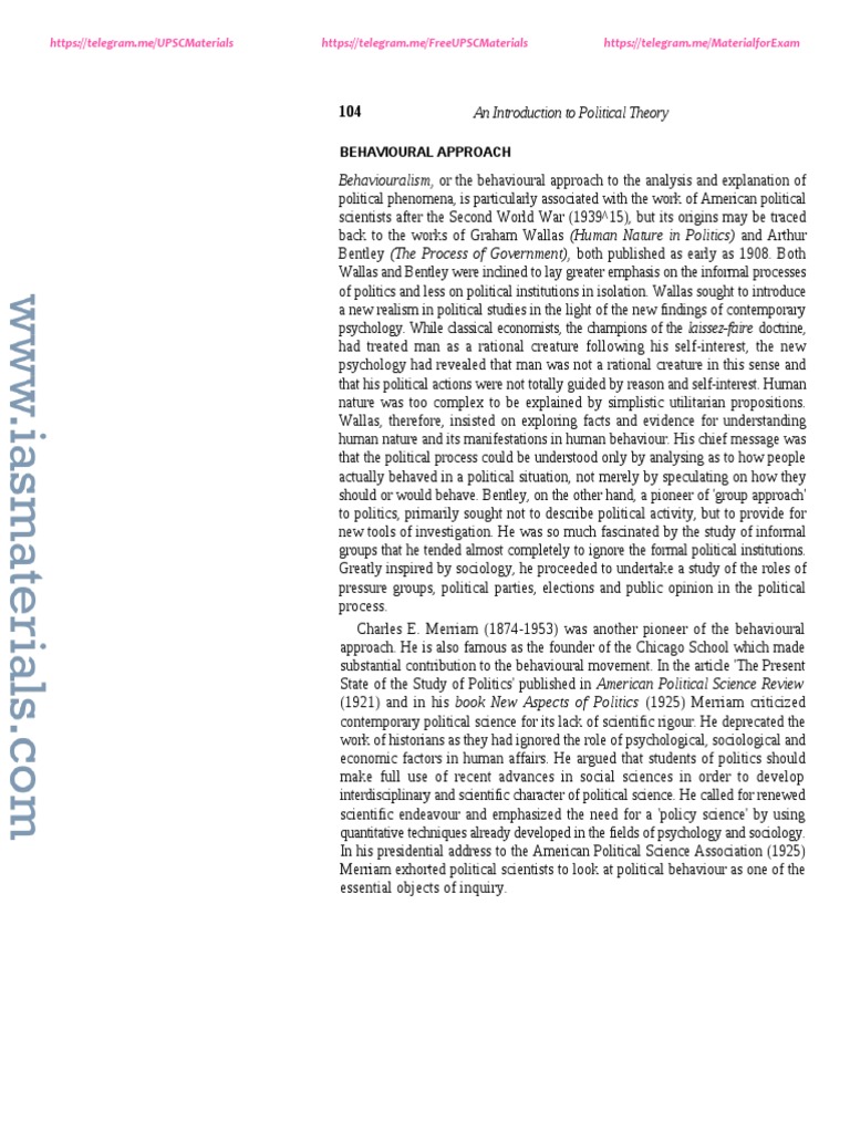 Behavioural Approach, Post-Behavioural Approach | PDF | Political ...