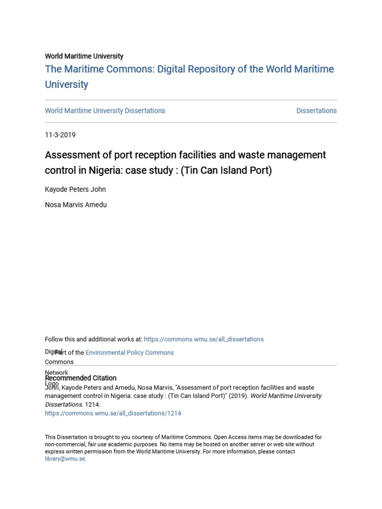 Assessment of Port Reception Facilities and Waste Management Cont | PDF | Waste | Port