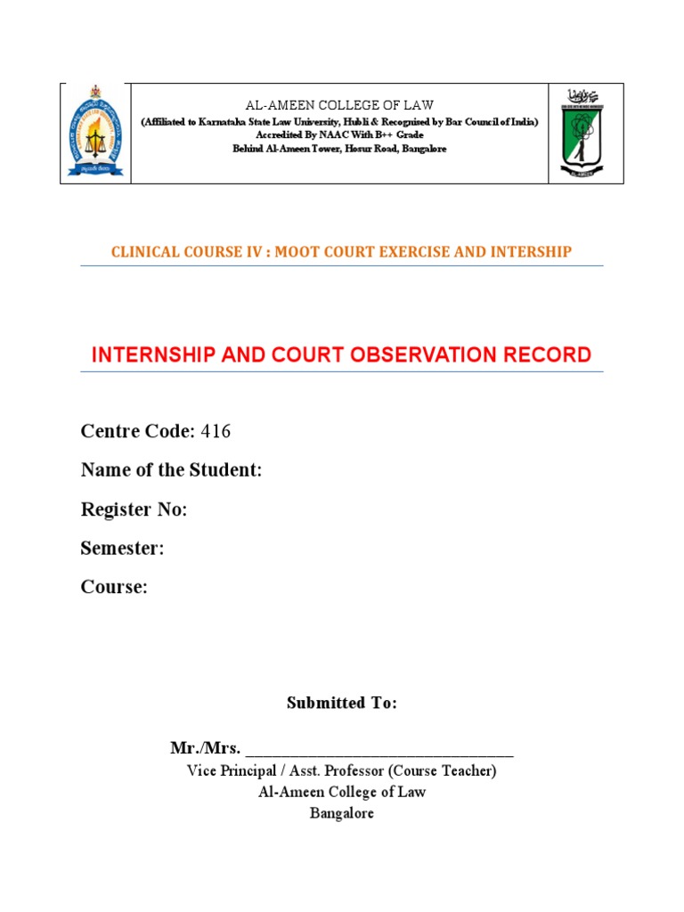 Internship and Court Observation Record | PDF | Law School | Justice