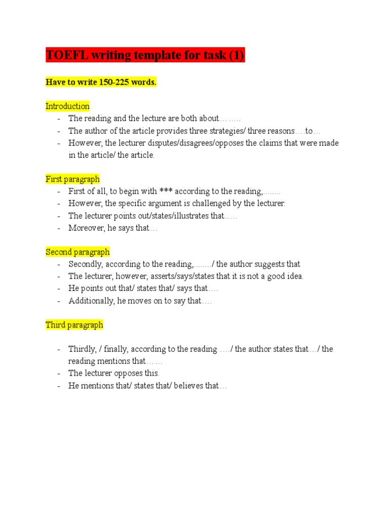 TOEFL Writing Task (1) Template | PDF | Herpetology | Amphibian