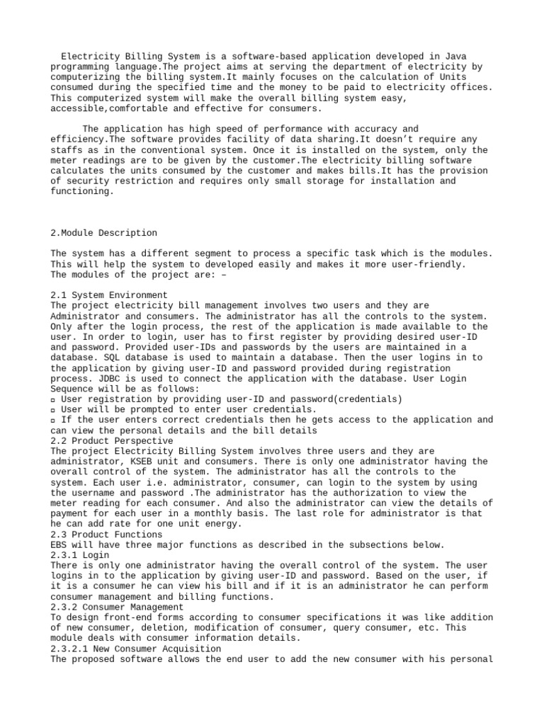 Abstract Billing System | PDF | User (Computing) | Databases