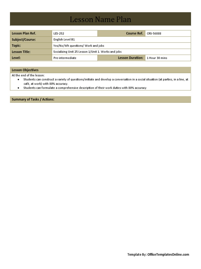Lesson Plan WH Questions and Jobs | PDF | Lesson Plan | Linguistics