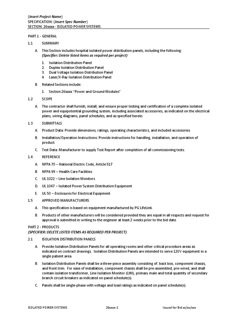 PG LifeLink Isolated Power Specifications | PDF | Transformer ...