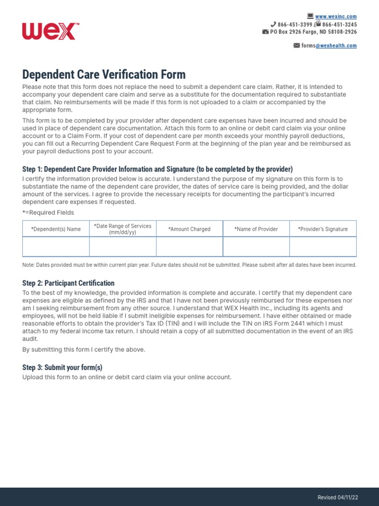 Dependent Care Verification Form | PDF | Expense | Tax Deduction