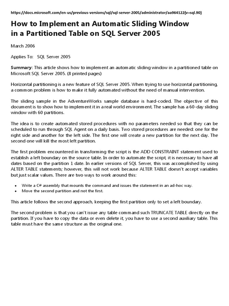 Microsoft - How To Implement Automatic Sliding Window in Partitioned ...