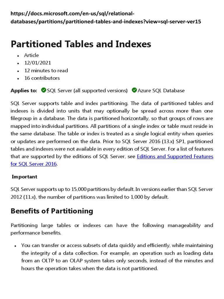 Microsoft - Partitioned Table and Index Concepts | PDF | Database Index ... Microsoft - Partitioned Table and Index Concepts | PDF | Database Index ...