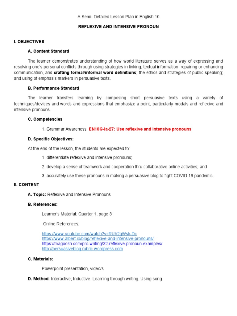 Using Reflexive and Intensive Pronouns to Persuade: A Lesson Plan on ...