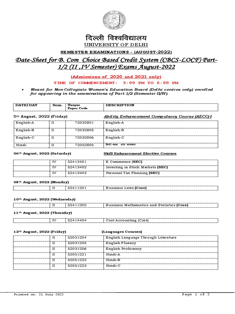 Bcom 2022 II IV Vi Sem (CBCS) Ncweb 22-07-2022 | PDF | Course Credit