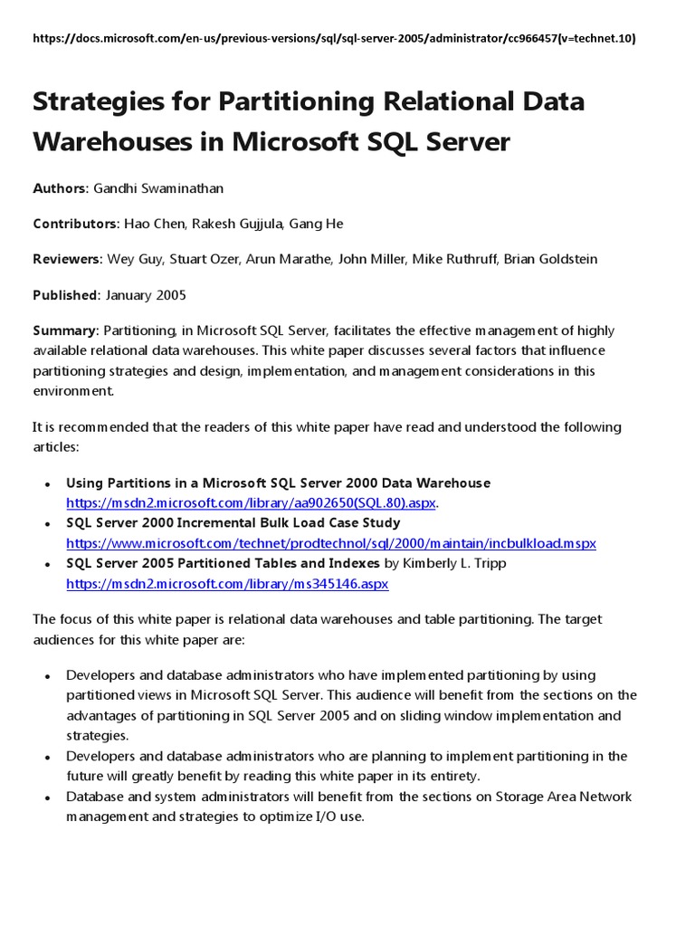 Microsoft - Strategies For Partitioning Relational Data Warehouses in ...
