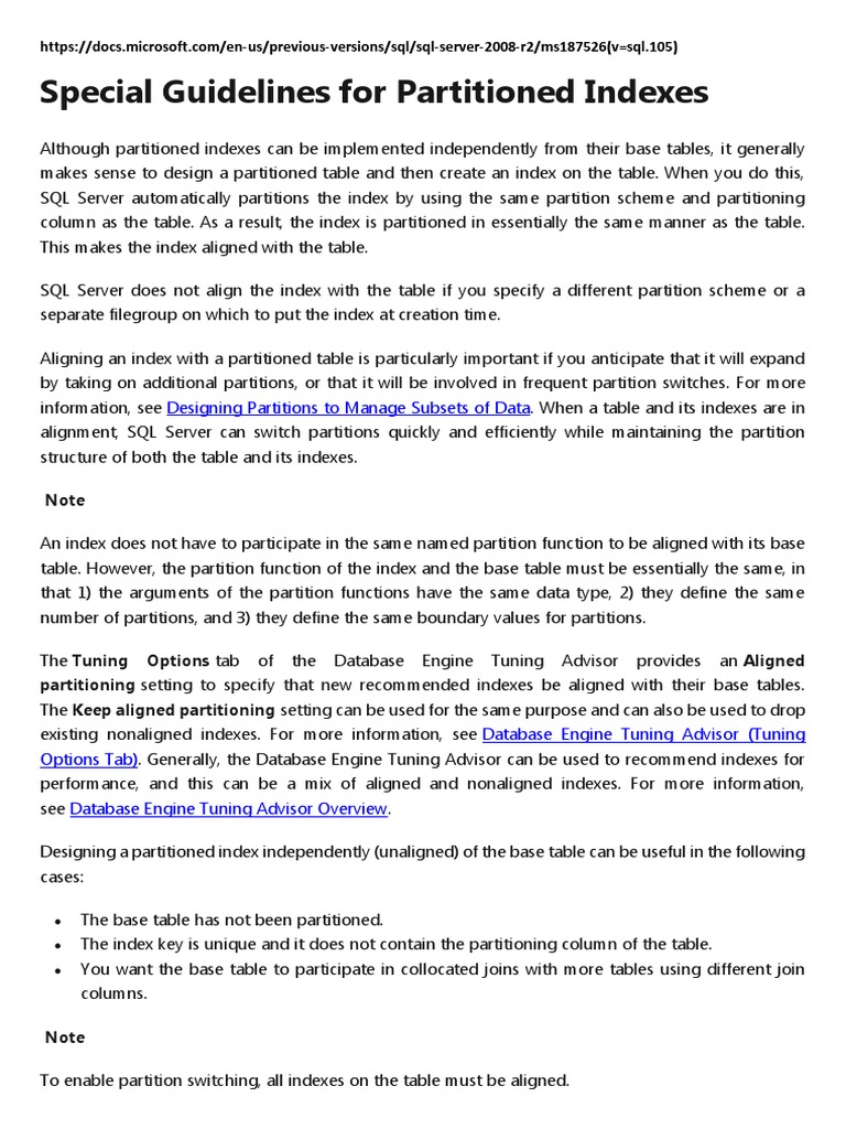Microsoft - Special Guidelines For Partitioned Indexes | PDF | Database ... Microsoft - Special Guidelines For Partitioned Indexes | PDF | Database ...
