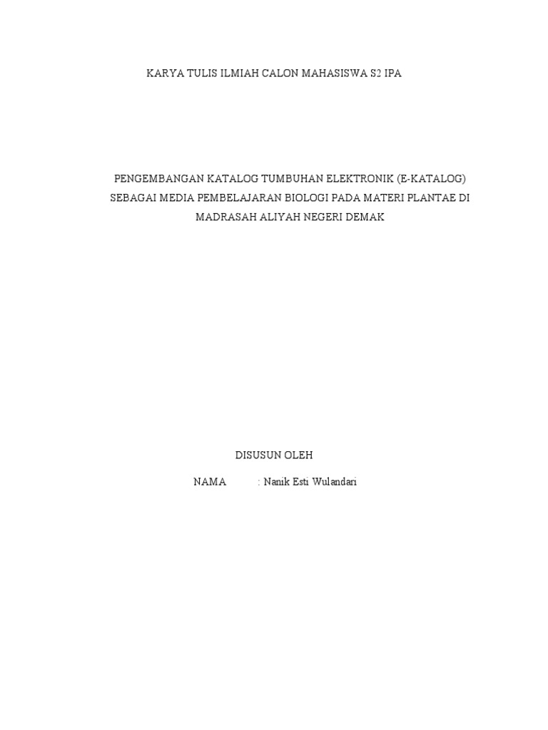 Karya Tulis Ilmiah Calon Mahasiswa S2 Ipa | PDF