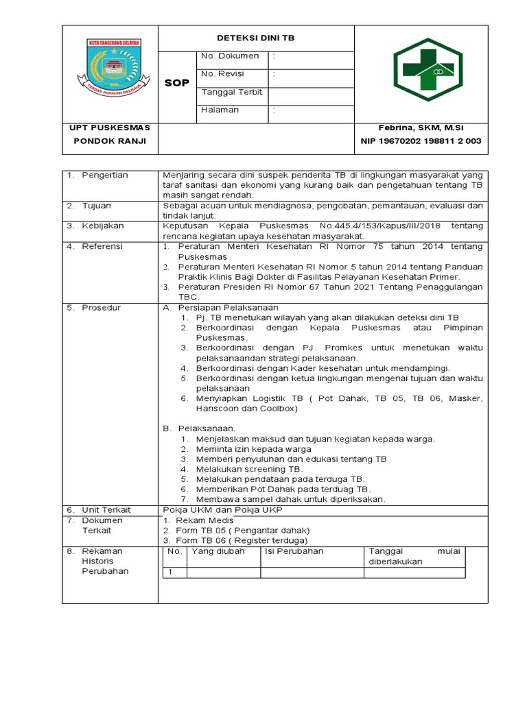 Sop Deteksi Dini TB | PDF