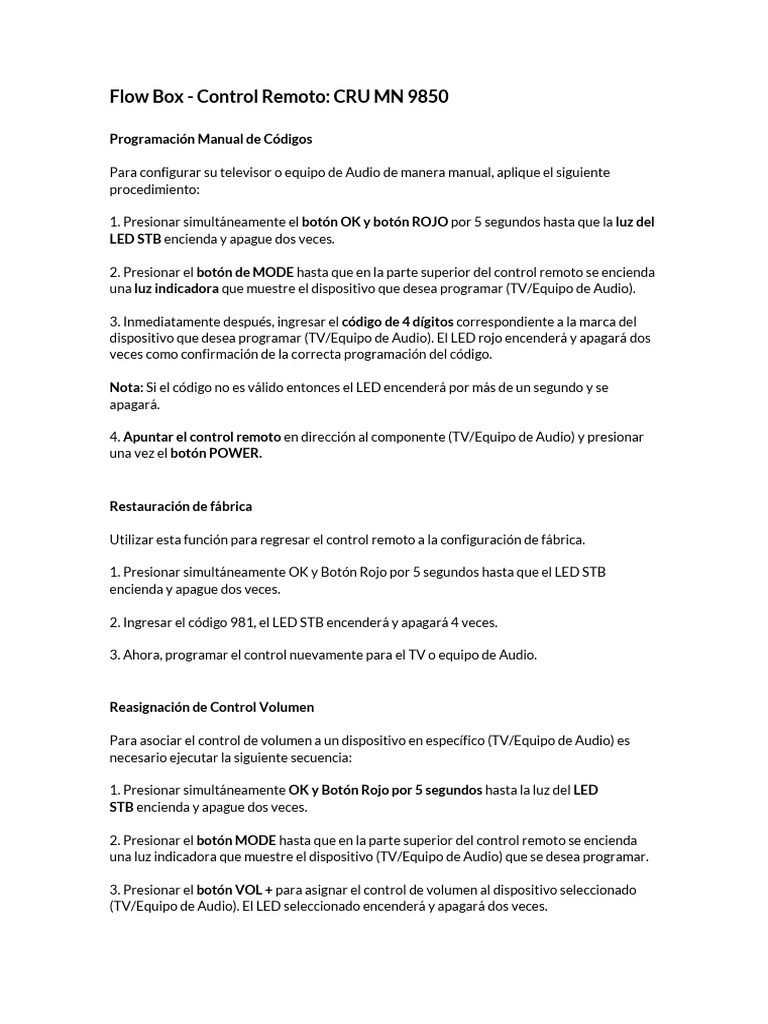 Flow Box Control Remoto CRU MN 9850 | PDF | Informática